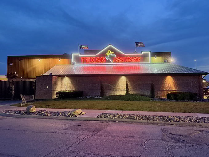 Neon longhorn and rustic charm promise Texas-sized portions with Nebraska friendliness.