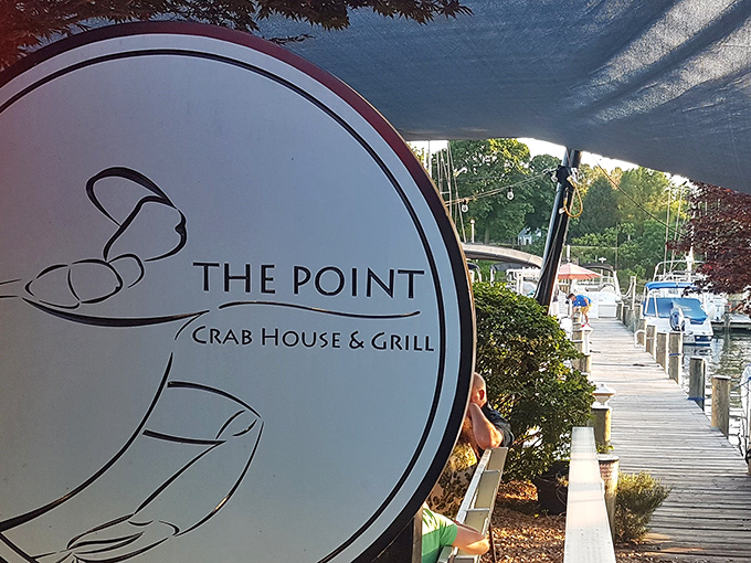 The Point's simple logo tells you everything: here, the crab is king. And the waterfront view is its kingdom.