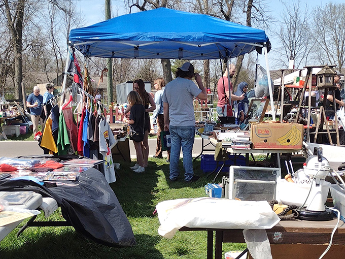Tiffin's outdoor setup captures the classic American flea market spirit where every tent holds potential treasures.