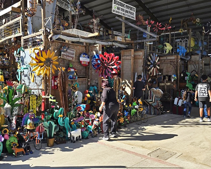 Metal framework supports a treasure hunter's paradise where deals multiply faster than rabbits.