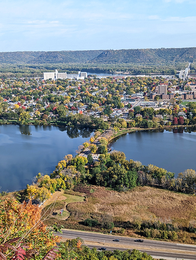 Winona's bluff country panorama stretches toward the horizon. Million-dollar views that don't require a million-dollar retirement fund.