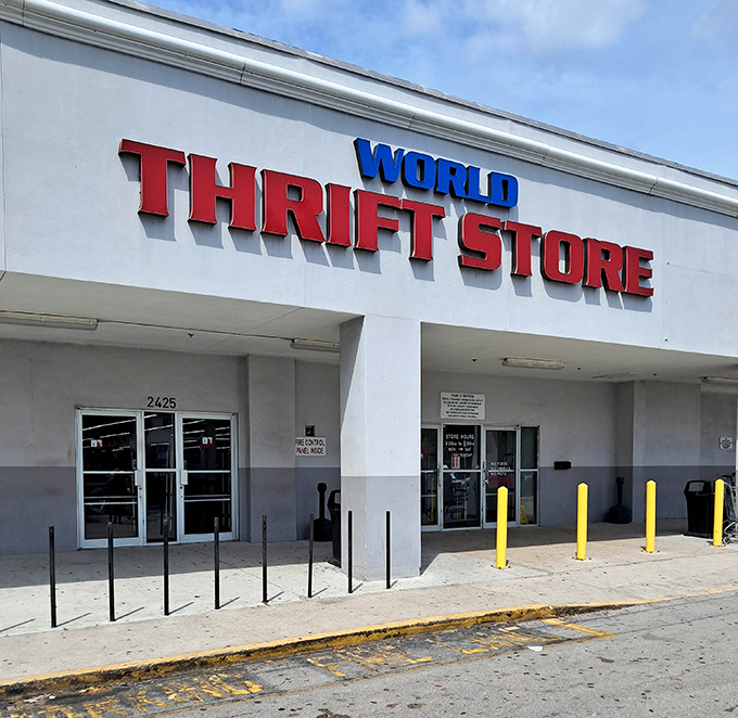 World Thrift's massive signage matches its massive inventory. This thrifting superstore could outfit a small country!