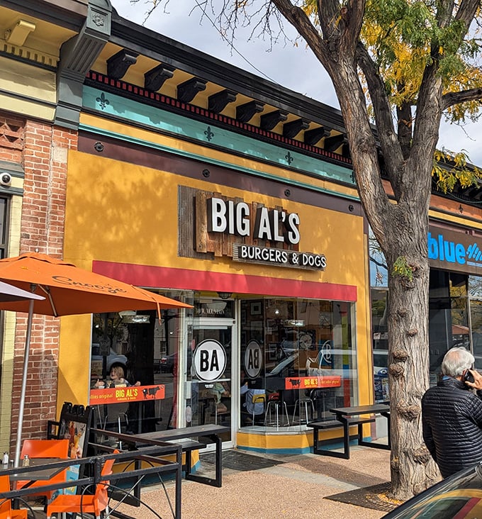 The cozy patio at Big Al's offers front-row seats to Fort Collins' charming Old Town &ndash; the perfect backdrop for hot dog enjoyment.