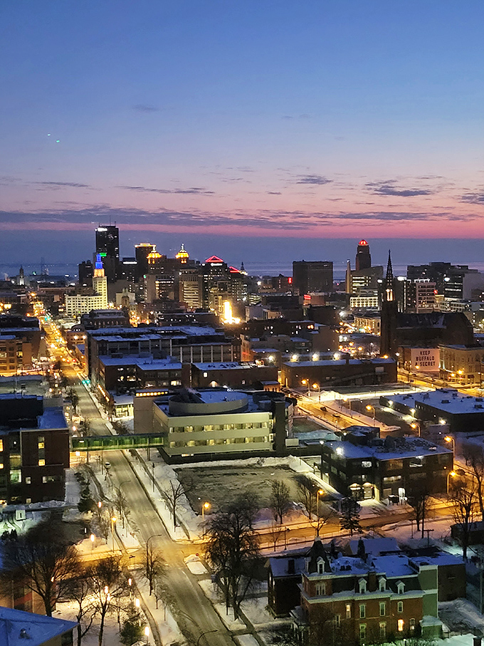 The evening lights of Buffalo create a magical urban landscape that rivals any postcard from America's great cities.