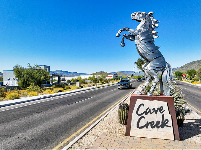 Cave Creek announces itself with this dramatic metal horse sculpture. Nothing says "Western town" quite like a giant rearing stallion!