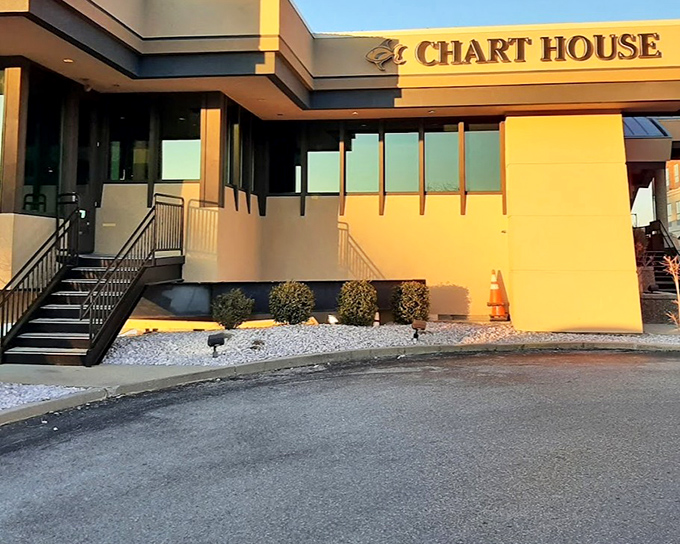 Golden hour at Chart House transforms the building into a glowing beacon for seafood lovers &ndash; dinner with a side of sunset.