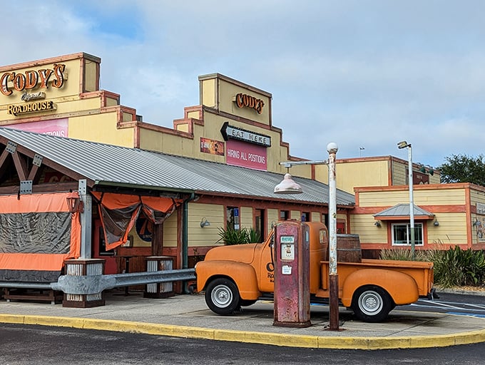 Western charm meets Florida sunshine in this delightfully themed steakhouse that takes its cowboy roots seriously.