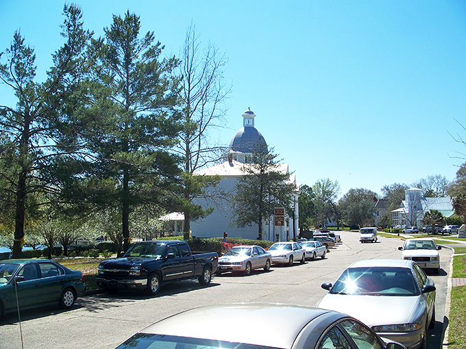 The historic district's dome peeks through the trees, like a Victorian-era Easter egg hidden in a modern landscape.