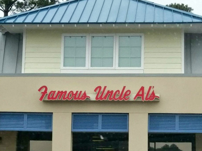 The bright blue trim against yellow walls makes Uncle Al's as visually appealing as their hot dogs are delicious.