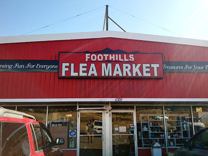 That classic red barn exterior promises old-fashioned values and timeless treasures waiting inside for discovery.