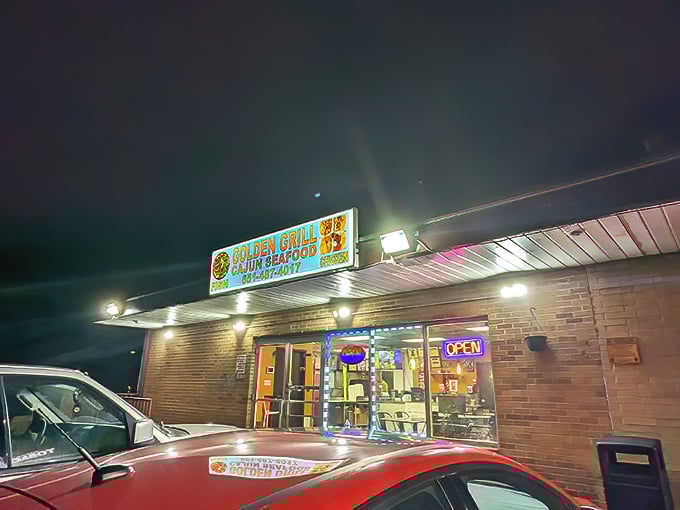 That dramatic evening sky frames a neighborhood spot where Cajun seafood dreams come deliciously true nightly.