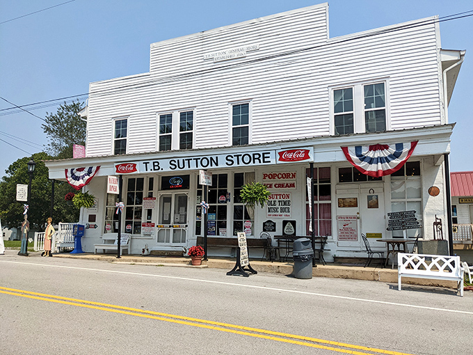 The T.B. Sutton General Store stands as Granville's living time capsule, where Coca-Cola signs and wooden benches welcome visitors to step back in time.
