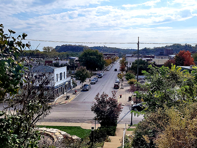 The mighty Mississippi rolls past this historic town, carrying stories and dreams toward distant horizons.
