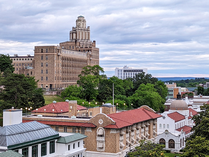 The Arlington Hotel rises like a grand dame above Bathhouse Row, where spa culture and Arkansas hospitality have met for over a century.