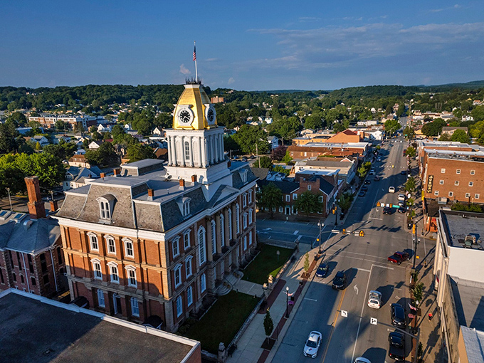 This stately courthouse rises like a beacon of community pride, crowned with a clock tower that's kept perfect time.
