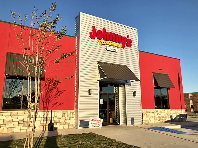 Clean lines and bright colors make Johnny's impossible to miss – your stomach will thank you for not driving past this pizza paradise.