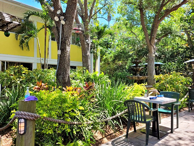 Garden dining that feels like a secret tropical getaway. The lush surroundings make every lobster roll taste like a vacation on a bun.