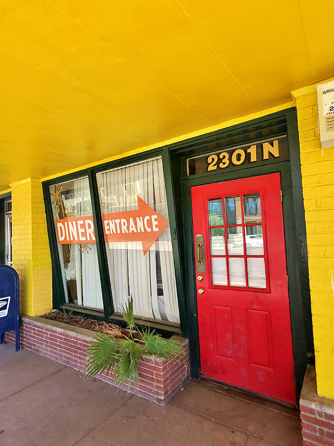 "Diner Entrance" – two simple words beside a red door that transport you to an era of phosphates and vinyl booths.
