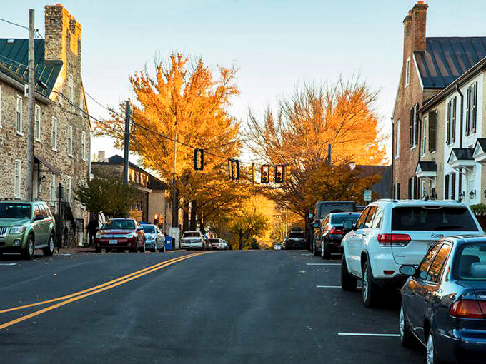 Golden autumn light transforms this hunt country town into a Hallmark movie set minus the drama.