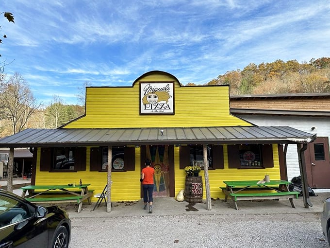 Those bright green picnic tables at Miguel's are where hikers' hunger meets its match in pizza perfection.