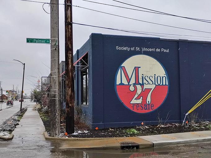 That bold circular logo on brick tells you everything - this is where purposeful shopping meets incredible bargain hunting.