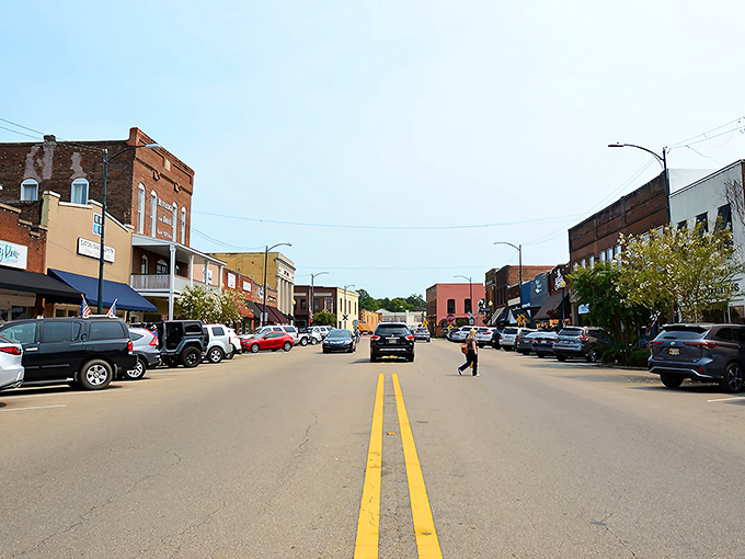 Main Street stretches into the distance like an invitation, with enough parking to prove this town still believes in the radical concept of downtown shopping.