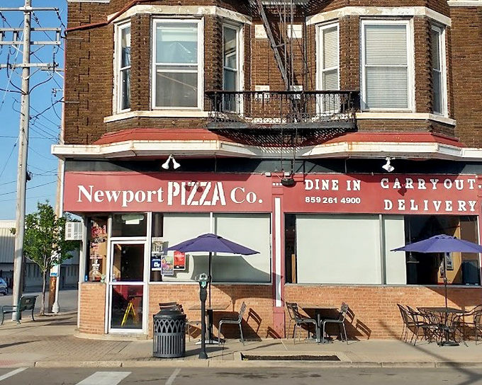 Classic pizzeria architecture that says "we've been doing this right for years." They have.