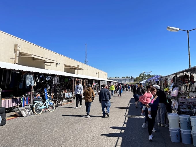 Concrete walkways guide shoppers through hundreds of booths in Oklahoma City's ultimate bazaar experience.
