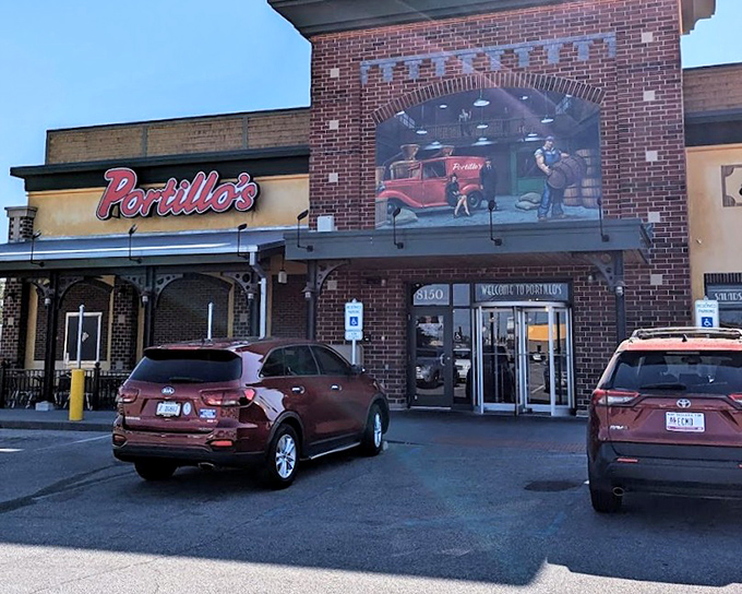 The vintage-inspired mural at Portillo's connects diners to the restaurant's Chicago roots.