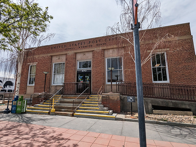 The historic brick post office in Powell stands as a testament to the town's enduring heritage and community connection.