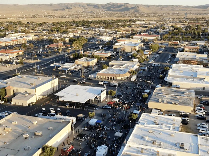 Bird's eye view of Ridgecrest's downtown gathering&mdash;where desert dwellers prove community thrives in affordable places.