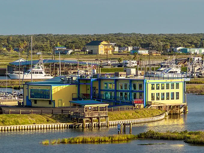 Coastal living perfected: where shrimp boats and pleasure craft share the bay in perfect Texas harmony.