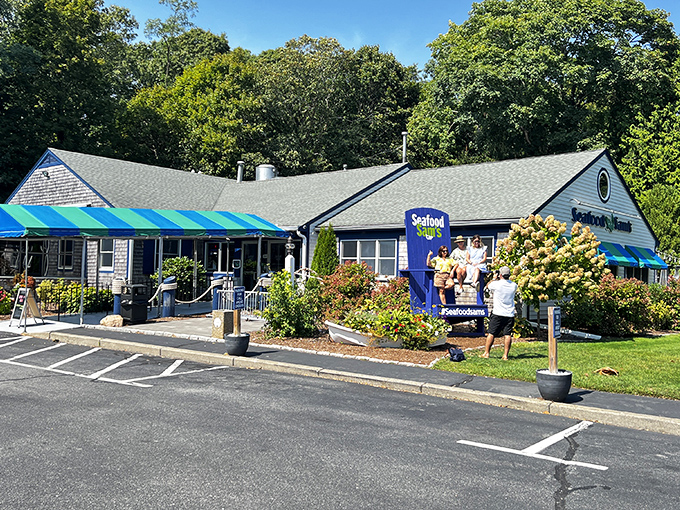 The welcoming colors match the friendly atmosphere - this is where neighbors become friends over fresh clams.