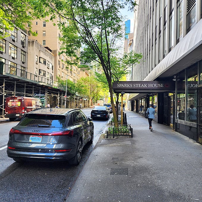 The tree-lined approach to Sparks offers a moment of calm before the flavor explosion that awaits inside.