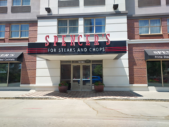 The welcoming entrance to Spencer's invites you into a world where prime steaks and refined ambiance create the perfect night out in Omaha.
