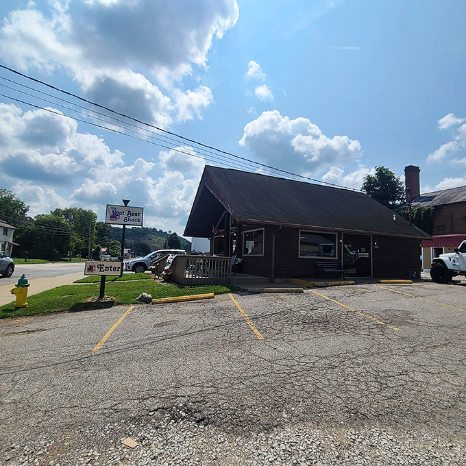 This wooden haven with its welcoming porch says "slow down and enjoy life one hot dog at a time."