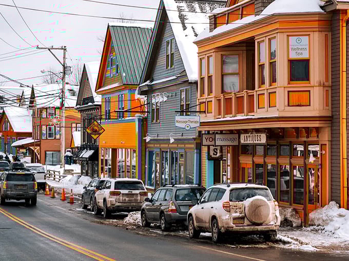 The colorful buildings of Woodstock create a rainbow that would make any artist reach for their paintbrush.