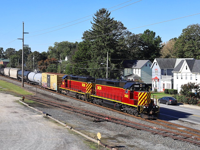 A train passing through Wyoming connects this small town to the wider world while maintaining its peaceful, affordable character.