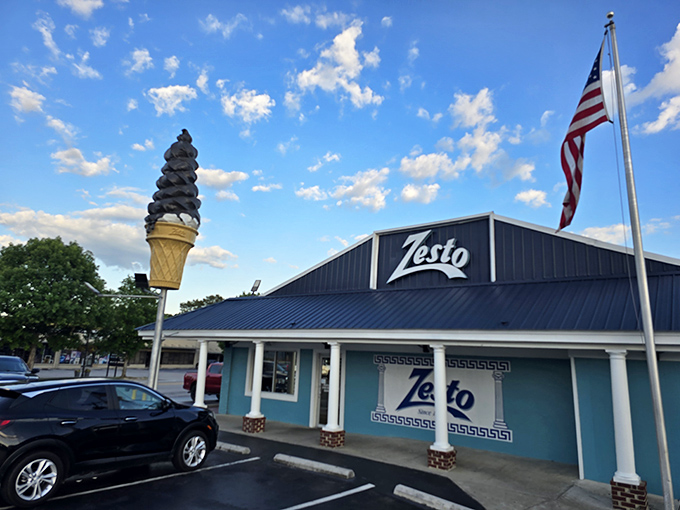 With its retro blue exterior and that giant ice cream cone, Zesto promises a double threat of nostalgic flavors that never go out of style.