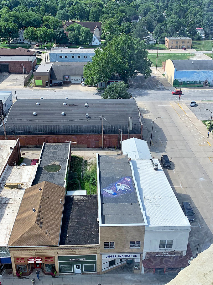 From above, Jefferson reveals its perfect grid of tree-lined streets and historic buildings, a Norman Rockwell painting from a drone's perspective.