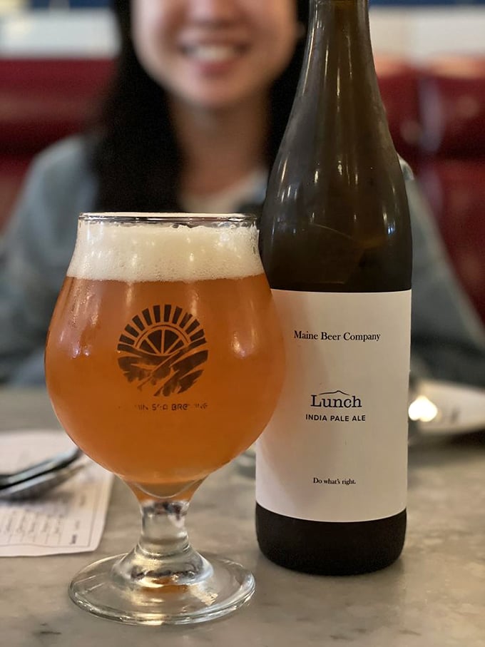 Maine craft beer sitting pretty, proving that local breweries understand what goes perfectly with fresh-caught seafood and good conversation all around.