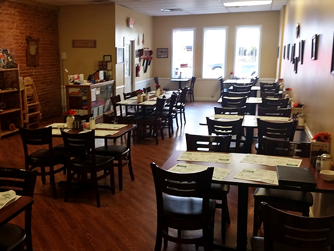 The dining room waits patiently for its next wave of hungry patrons. Each chair has supported generations of satisfied diners.
