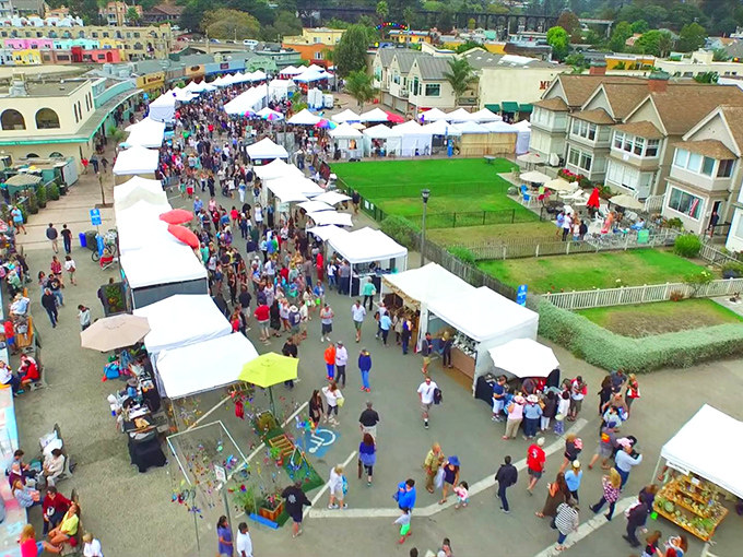 The Art & Wine Festival transforms Capitola into a bustling open-air gallery where the only thing more colorful than the art is the crowd.