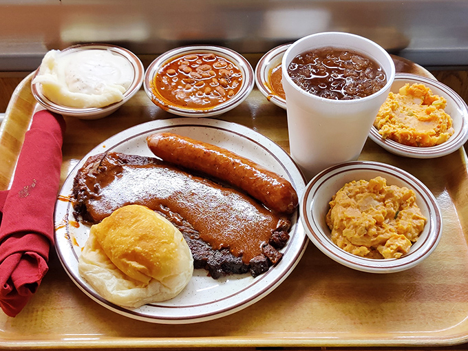 The BBQ plate that launched a thousand road trips, complete with all the fixings that make life worth living.