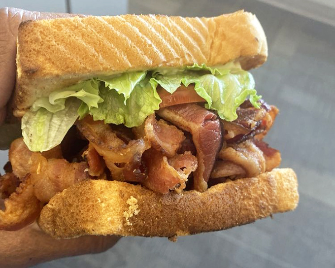 The BLT that launched a thousand food pilgrimages. When bacon is stacked this high, it's not a sandwich&mdash;it's architecture. 