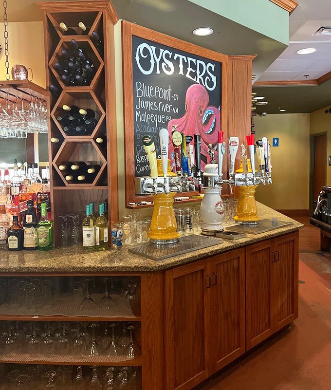 A bar that understands the importance of oyster variety. The chalkboard menu of rotating bivalves proves they take their namesake seriously, while wine racks stand ready.