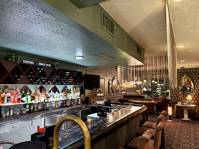 The bar's wine rack stands ready for duty&mdash;because what's an Italian feast without the perfect glass of vino?