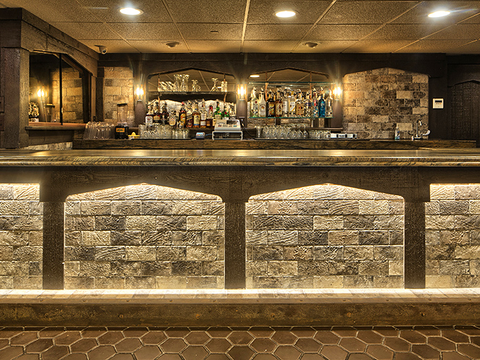 A bar area that strikes the perfect balance between elegant and approachable, much like the perfect Manhattan they probably mix here.