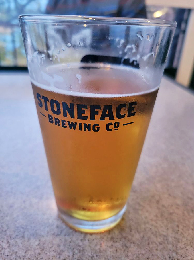 Local craft beer from Stoneface Brewing complements seafood perfectly. The golden color promises crisp refreshment between bites of lobster.