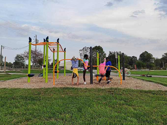 Modern playground equipment brings pops of color to Greencastle parks, where children's laughter provides the soundtrack to community living.